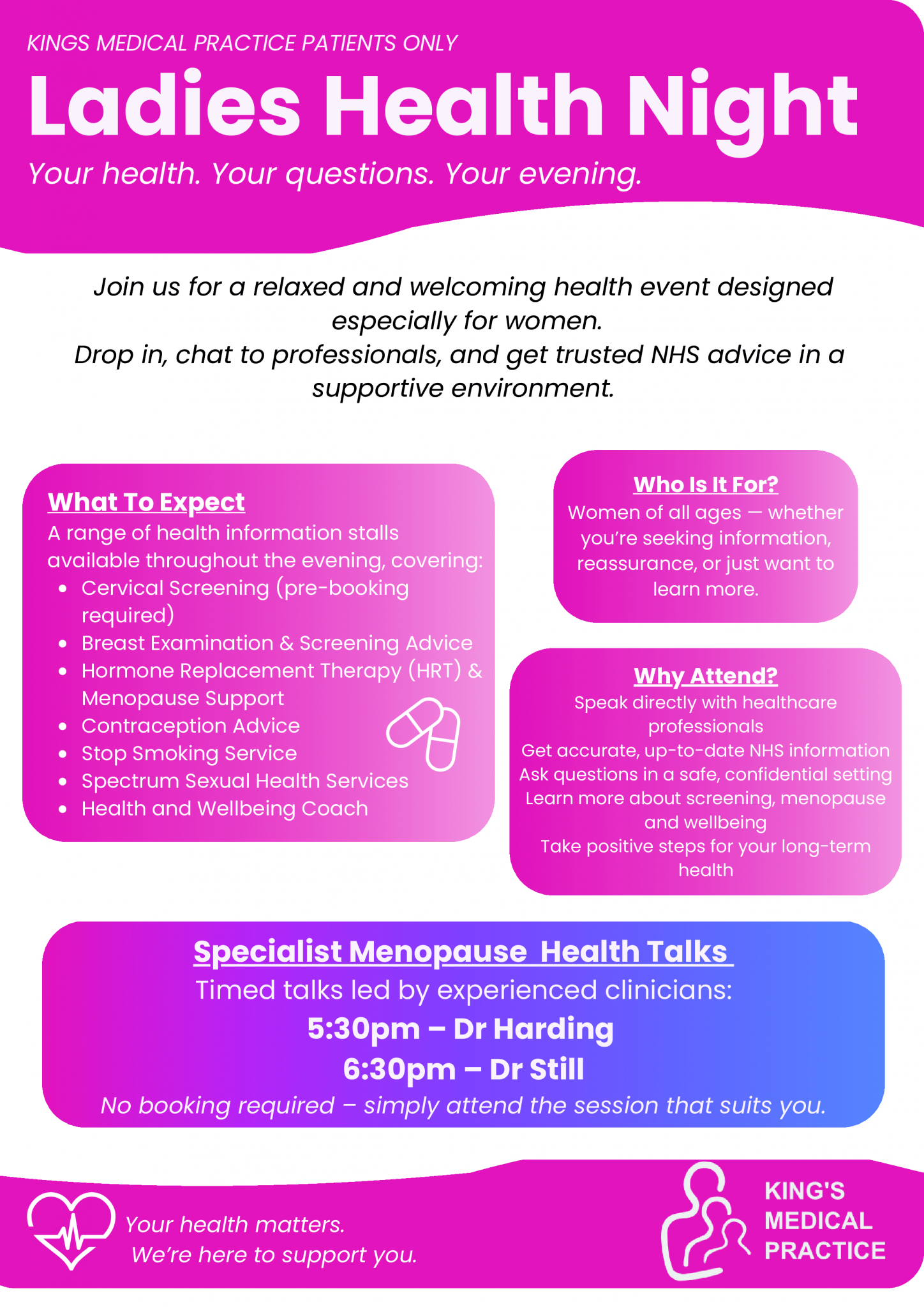 Ladies Health Night – King's Medical Practice